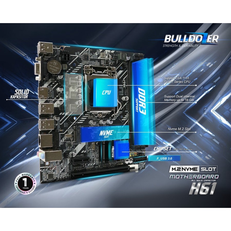 Jual Motherboard Bulldozer H61 1155 DDR3 Support NVME - USB 3.0 Front ...