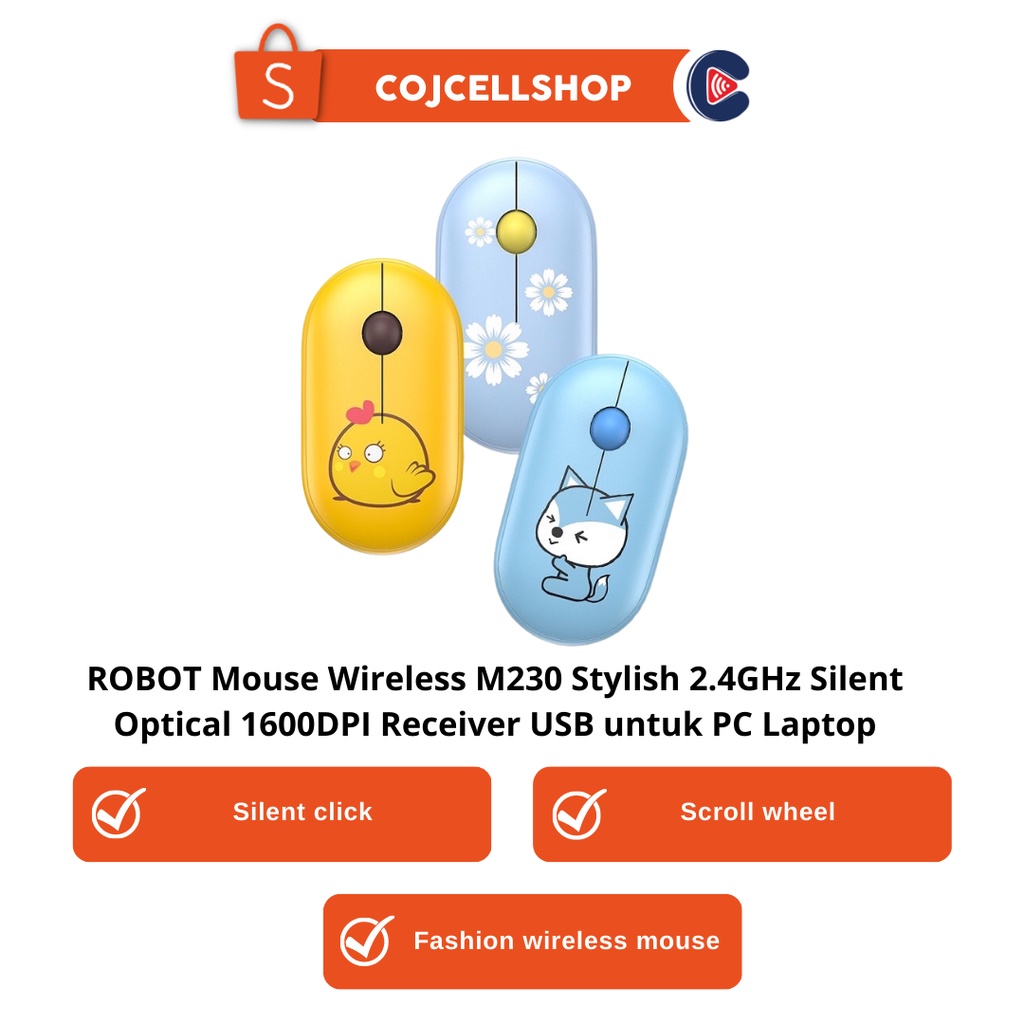 Jual ROBOT Mouse Wireless M230 Stylish 2.4GHz Silent Optical 1600DPI ...