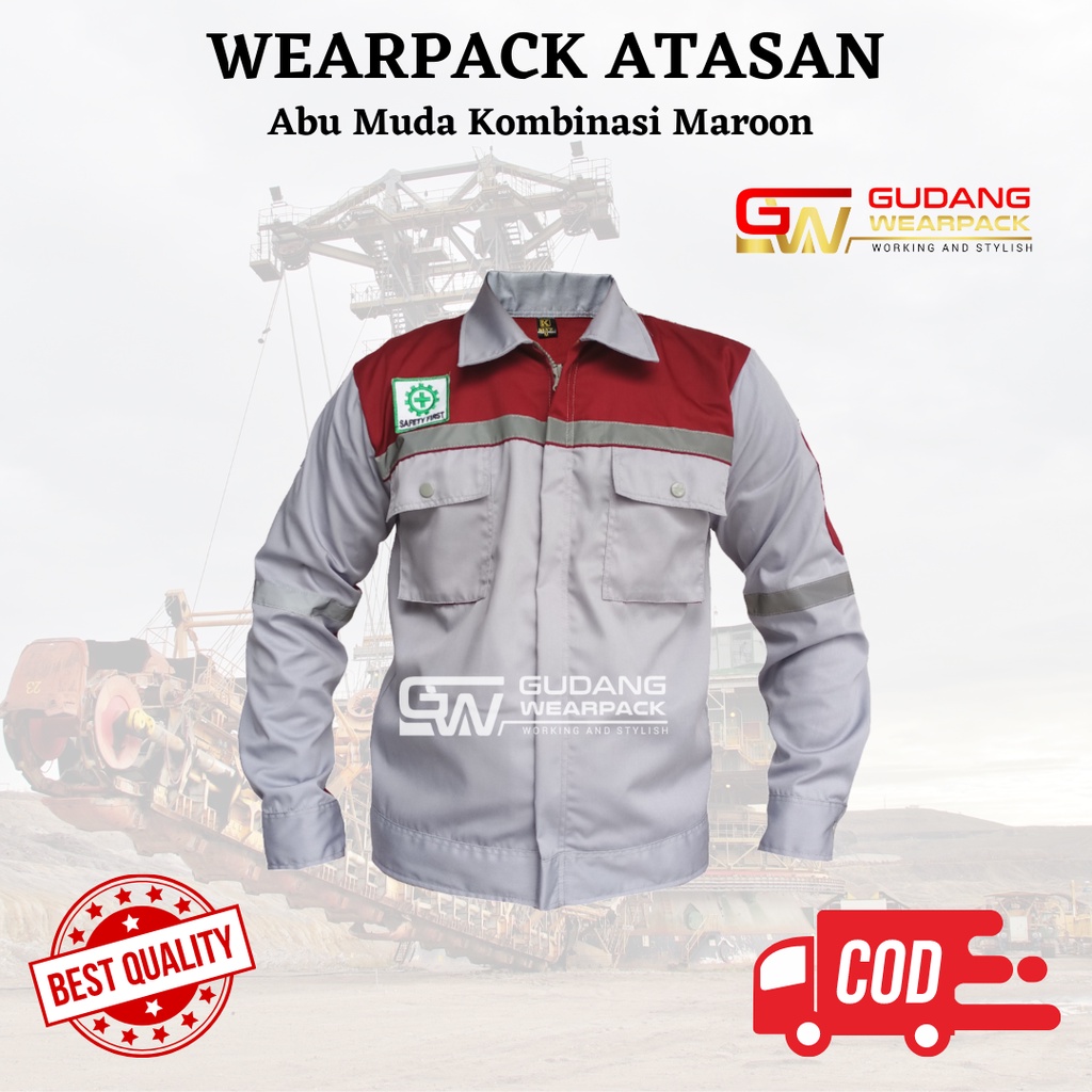 Jual WEARPACK atasan baju proyek seragam kerja warna Abu Muda Maroon ...