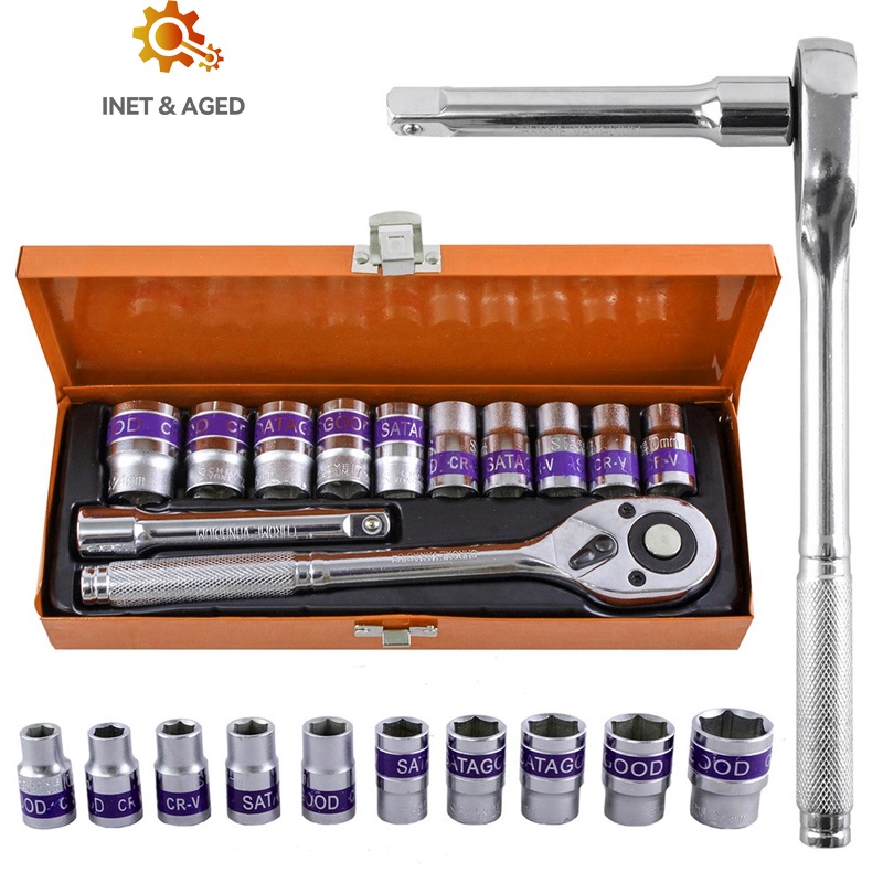 Jual UR28 INT Obeng Kunci Socket Set 12 Pcs Socket 10 - 24mm Ratchet ...