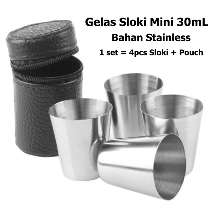 Jual Gelas Mini Sloki 30 mL Stainless Steel 1set 4pcs sloki dengan ...