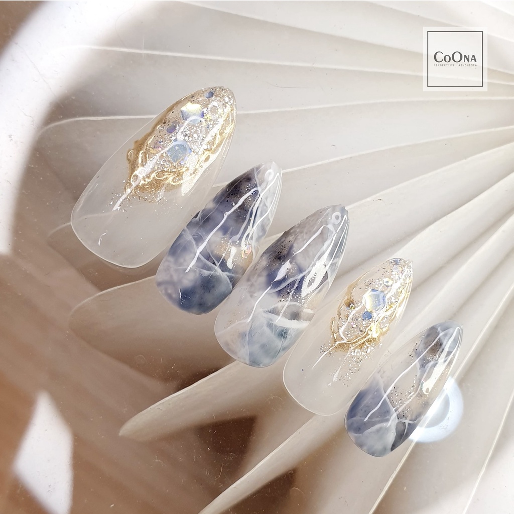 Jual Coona Yale Light Blue Nuance fake nails press on nails japanese ...