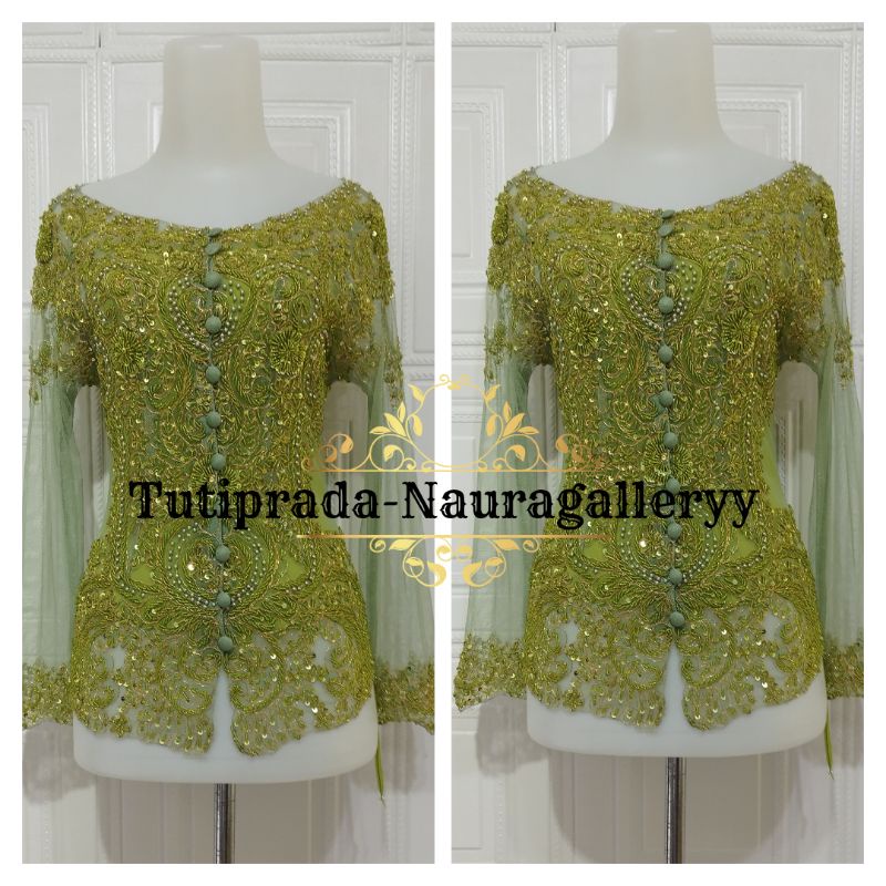 Jual atasan kebaya payet pesta+longtorso kerah sabrina ijo sage ...