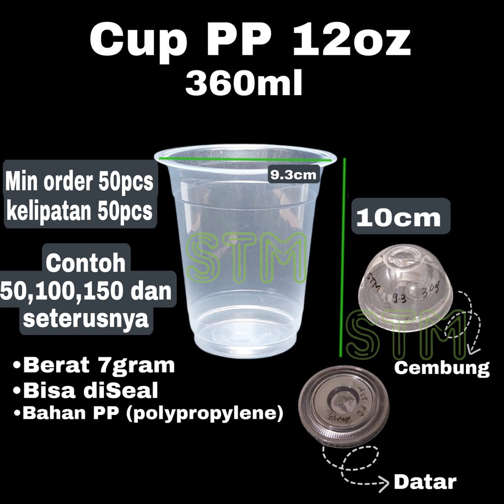 Jual Gelas Plastik 12oz 360ml/PP plastic cup dpt di press seal sudah dengan tutup dome lid/flat ...
