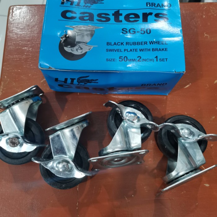 Jual Roda troli 2" hidup rem brake swivel rubber trolly roda kastor ...