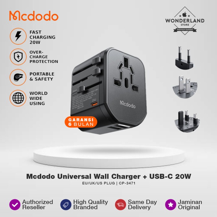Jual Mcdodo Universal Travel Adapter UK/US/EU/AU Plug, USB-C, Dual USB ...