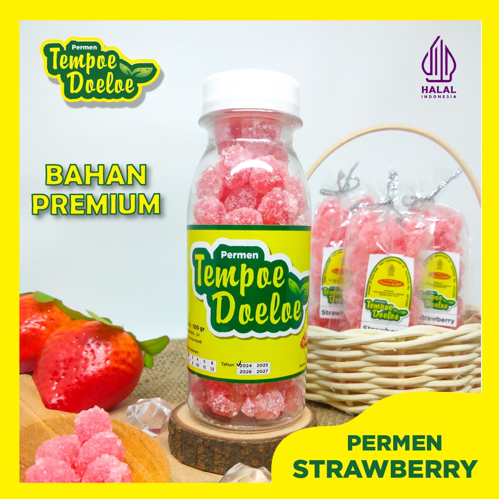 Jual Permen STRAWBERRY 100% Gula Asli Bahan Premium Merk Tempoe Doeloe ...