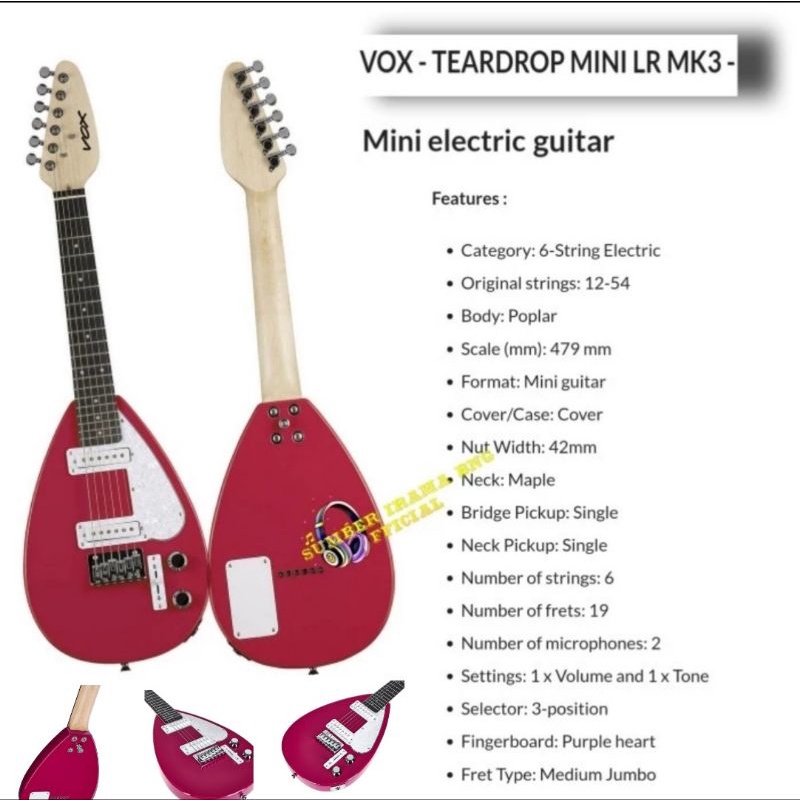 Jual VOX MK3 MINI LR LOUD RED ELECTRIC GUITAR TEAR DROP SHAPE - GITAR ...