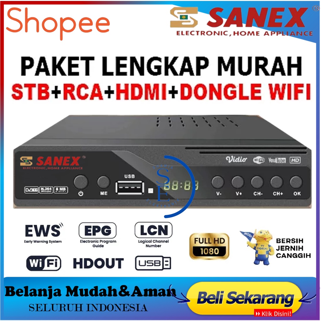 Jual Set Topbox Tv Digital SANEX DVB T2 EWS UHF HD Bisa Youtube set ...