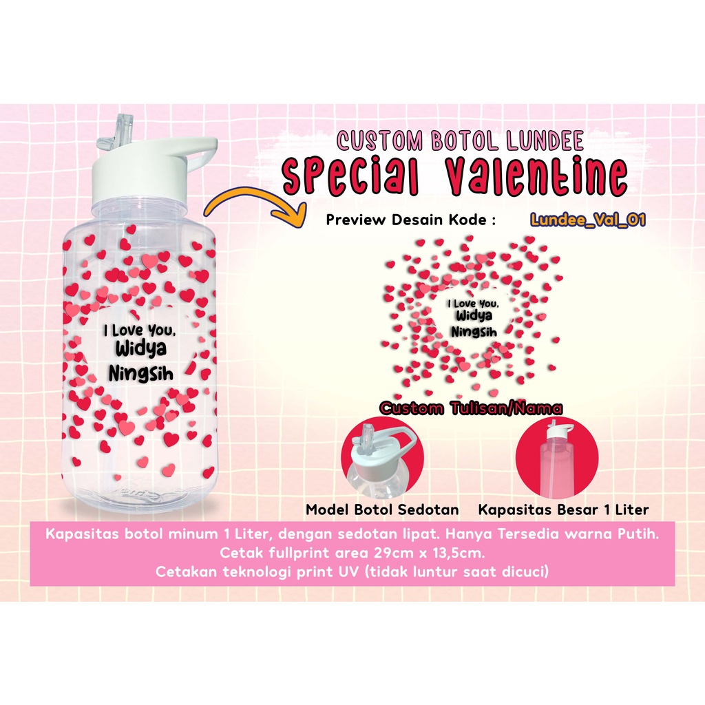 Jual [SPECIAL TEMA VALENTINE] - BOTOL MINUM CUSTOM LUNDEE GAMBAR TEMA ...