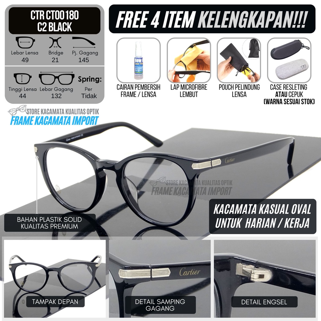 Jual Kacamata Oval Lensa Lebar Plastik Premium Frame Pria Wanita ...