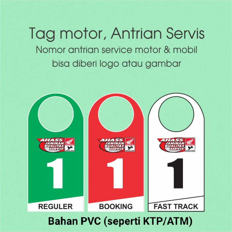 Jual kartu antrian service bahan pvc ,tag service , tag servis motor ...