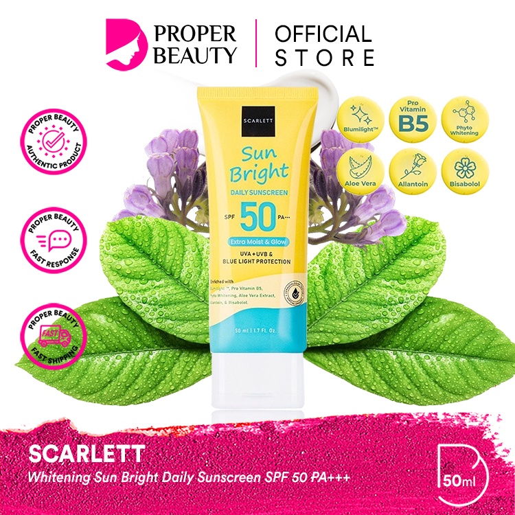 Jual SCARLETT Whitening Sun Bright Daily Sunscreen SPF 50 PA+++ Indonesia / Sunblock Wajah 50ml ...