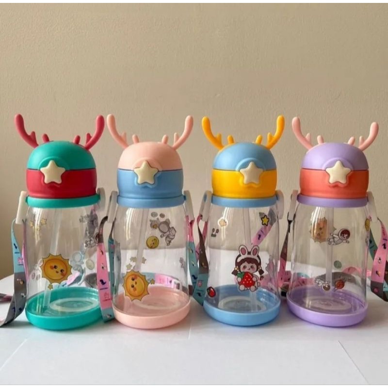 Jual Botol Minum Tali Sedotan Tanduk Rusa / Botol Minum Anak 600 ML BPA FREE Anti Tumpah Anti ...