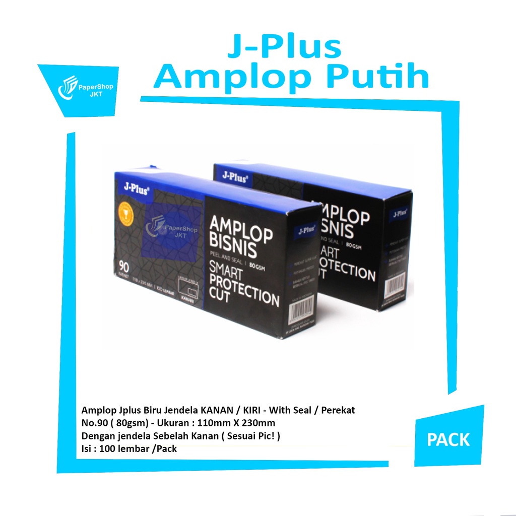 Jual JPLUS - biru amplop putih jendela kiri atau kanan no 90 80gsm ...