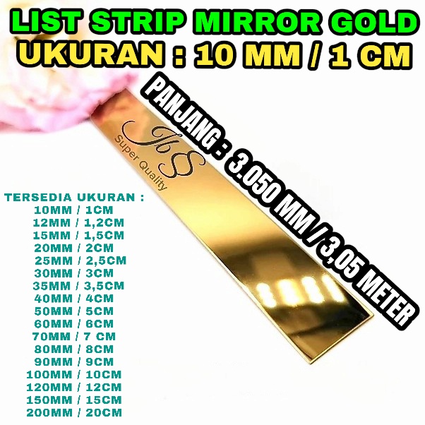 Jual LIST PLAT STRIP MIRROR GOLD 10MMX305CMxT 0.8MM STAINLESS STEEL 201 ...