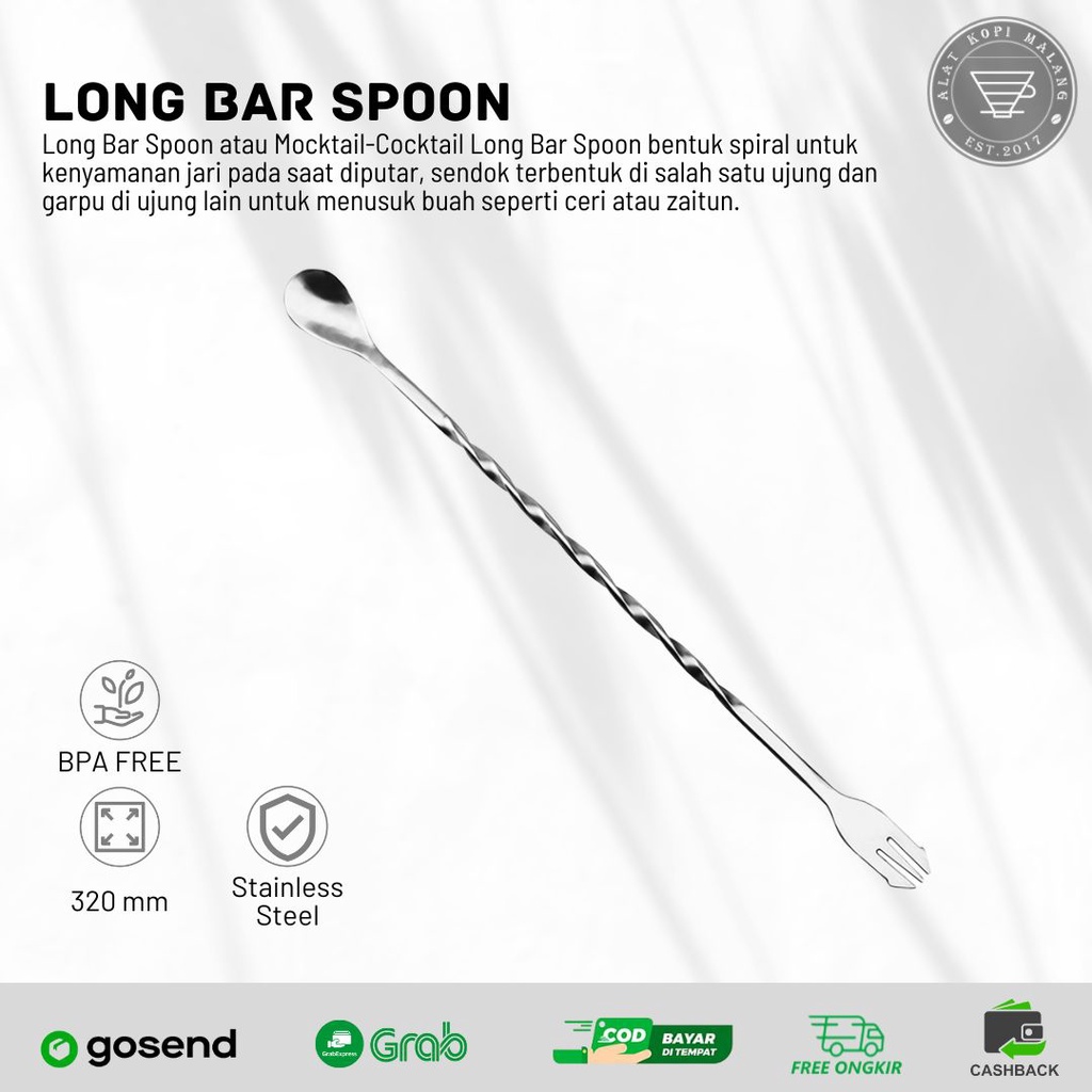 Jual Long Bar Spoon 32cm - Cocktail Shaker Mixer Sendok Pengaduk ...