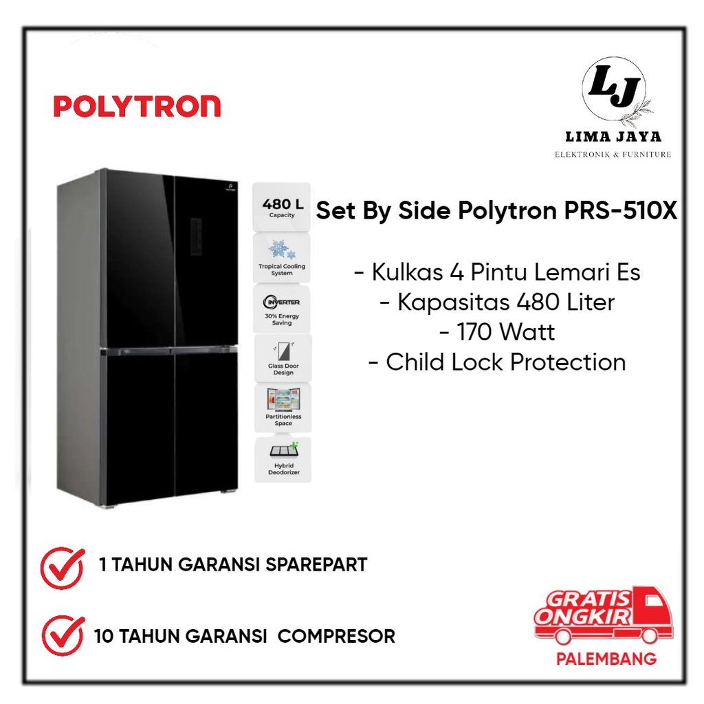 Jual Kulkas Set By Side 4 Pintu POLYTRON PRS510X 480 Liter Lemari Es ...