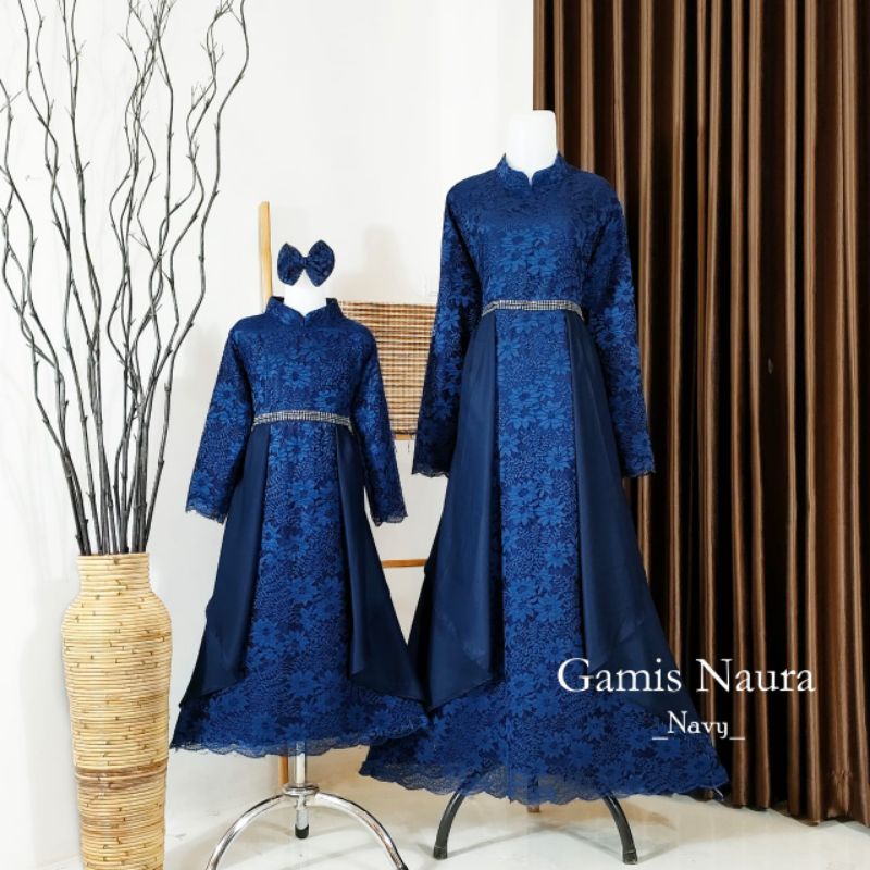 Jual Gamis naura navy/gamis brokat mewah/gamis couple ibu dan anak ...