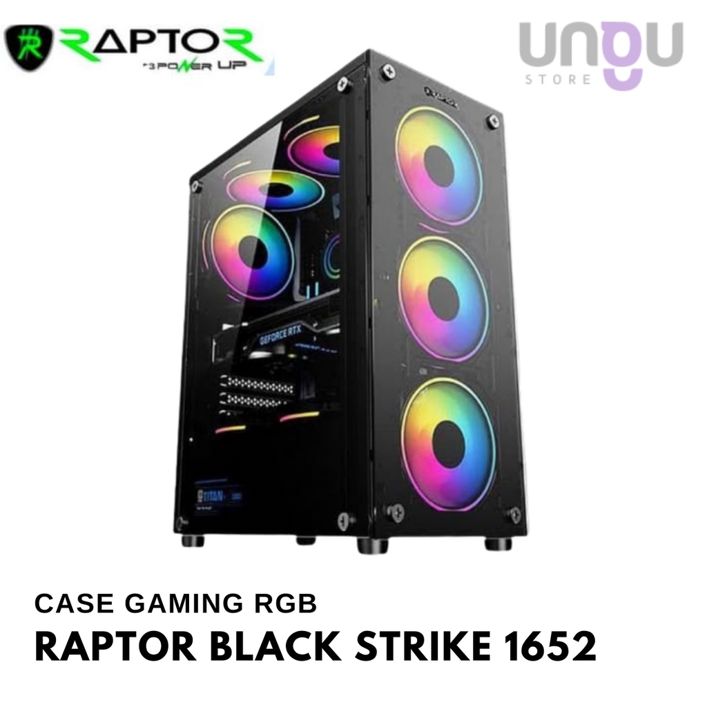 Jual Casing Gaming Raptor 1652 Black Strike Tempered Glass Case PC ...