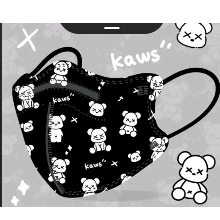 Jual MASKER DUCKBILL KOREA KF94 DEWASA EARLOOP GAMBAR MOTIF KAWS BLACK ...