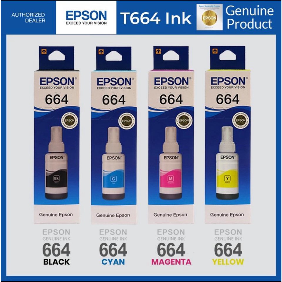 Jual Tinta Epson 664 / L100 Black, C, M & Y (T6641/6642/6643/6644 ...