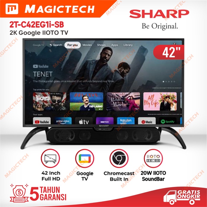Jual TV LED SHARP 42 Inch / 42" 2T-C42EG1i-SB IIOTO SoundBar Google TV FHD | Shopee Indonesia