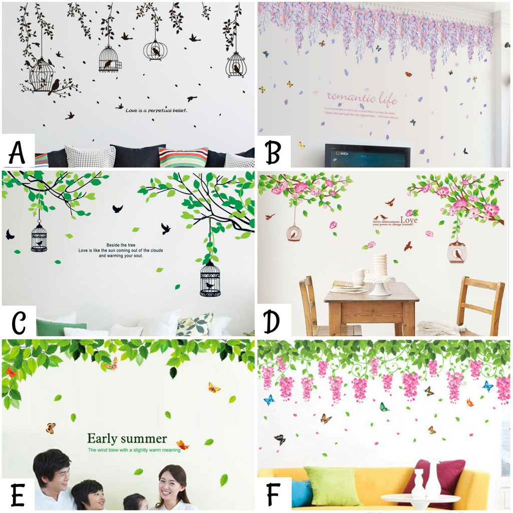 Jual Adek Wall Stiker Sangkar Ranting Bunga Branch Flower Stiker ...