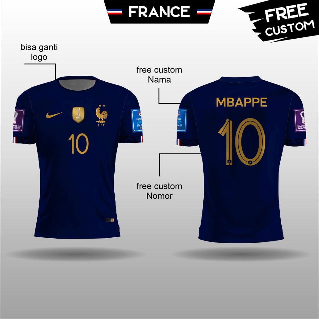 Jual jersey timnas perancis france jersey mbappe free custom | Shopee ...