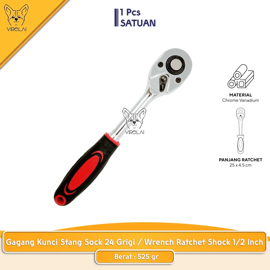 Jual Gagang Kunci Ratchet Stang Shock Sok 24 Grigi / Wrench Sock 1/2 ...