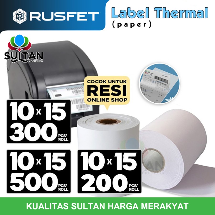 Jual Label Kertas Stiker Thermal Resi Paper sticker printer barcode RUSFET | Shopee Indonesia