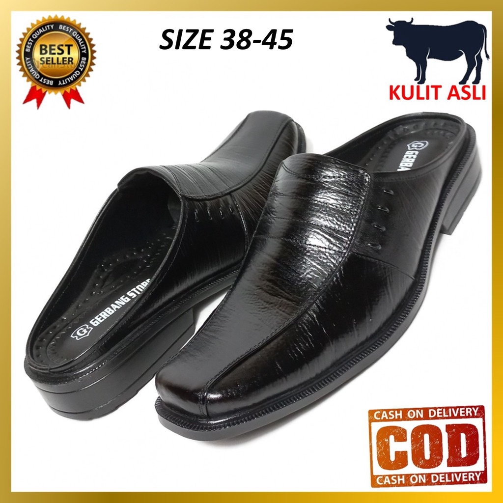 Jual Sepatu Sandal Slop Pantofel Formal Kulit Asli Sapi Kantor Dinas ...