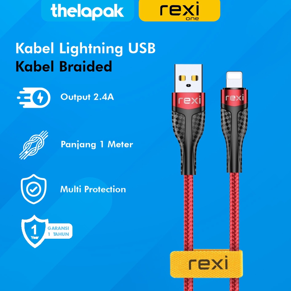 Jual Kabel Data iPhone Rexi KG01-L Cable Lightning Fast Charging 2.4A Braided Garansi | Shopee ...