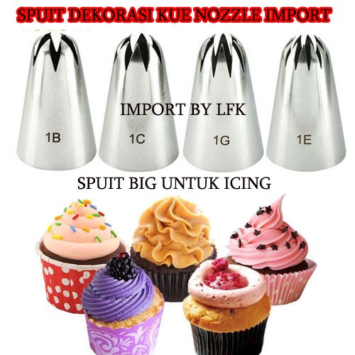 Jual IMPORT SPUIT #1B 1C 1E 1F 1G BIG NOZZLE TANPA SAMBUNGAN MAWAR BINTANG KUNCUP DEKORASI KUE ...