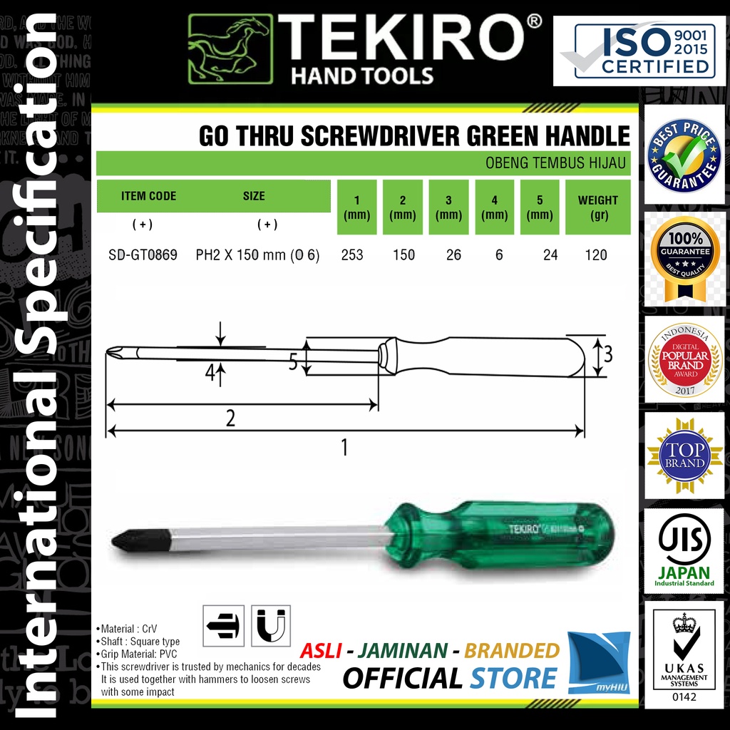 Jual Obeng Pukul Tembus (+) Plus 5~8 mm x 75~300 mm Kristal / Go-Thru ...