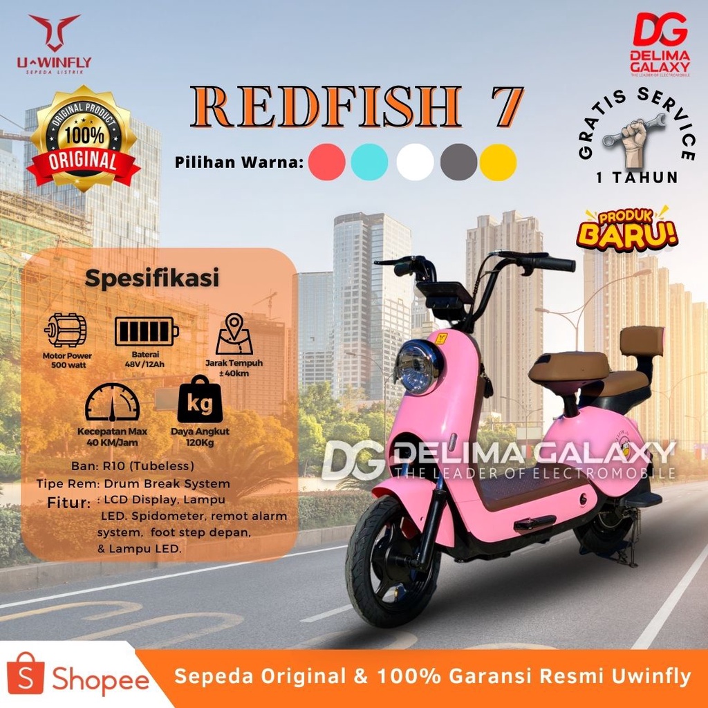 Jual SEPEDA LISTRIK UWINFLY REDFISH 7 / REDFISH 7 / RF-7 GARANSI RESMI ...