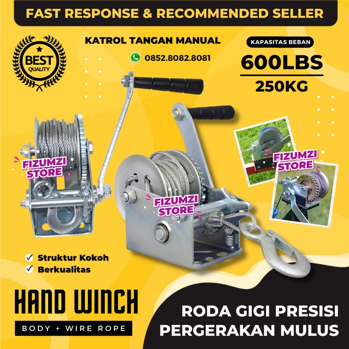 Jual Katrol Hand Winch Manual 600Lbs + Wire Rope, Katrol Tangan 250Kg ...
