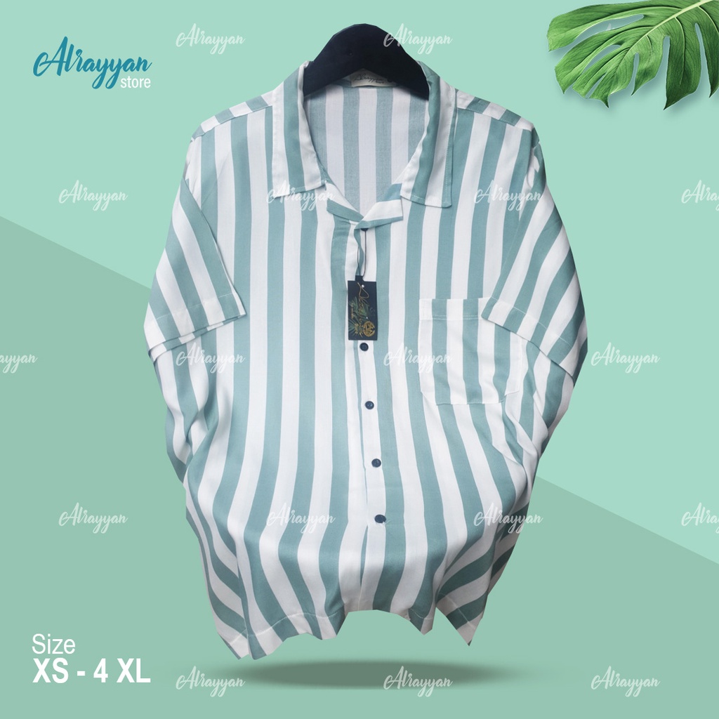 Jual Calderioz - Kemeja Hawai Rayon Motif Sage Green Salur Lengan ...