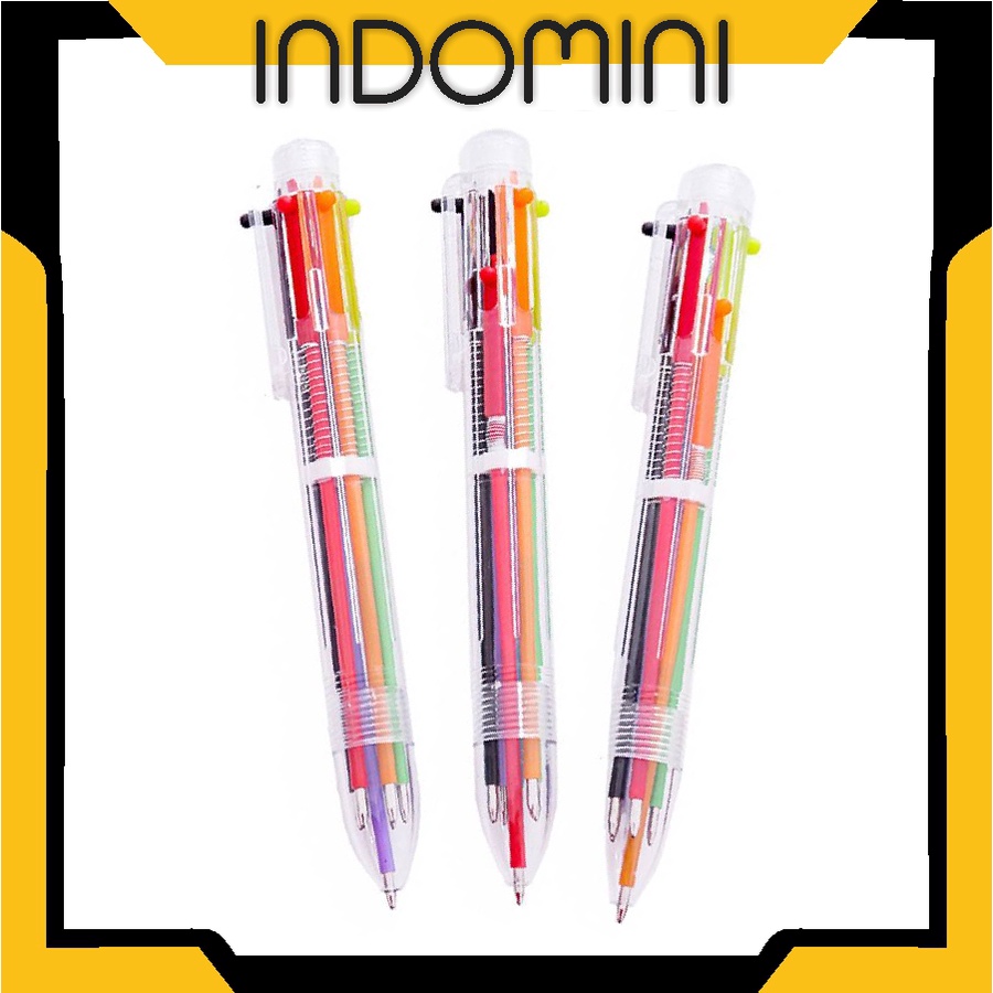 Jual INDOMINI Pulpen 6 Warna Transparan Pena Ballpont Pen Six-in-One ...