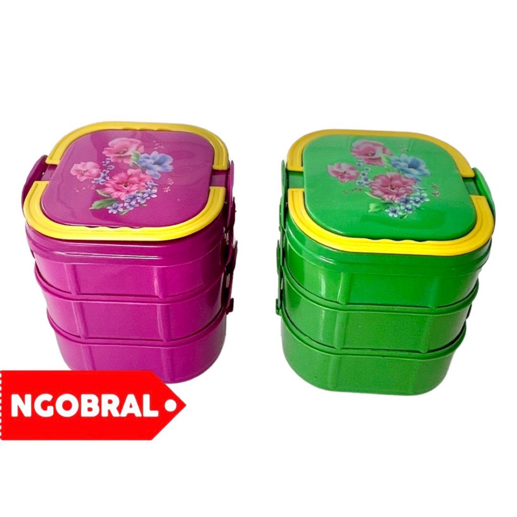 Jual Rantang Susun 3 Plastik / Rantang Makanan Motif Bunga / Rantang ...