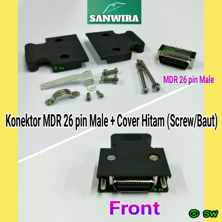 Jual Konektor MDR 26 pin Male solder + cover hitam (screw/baut ...