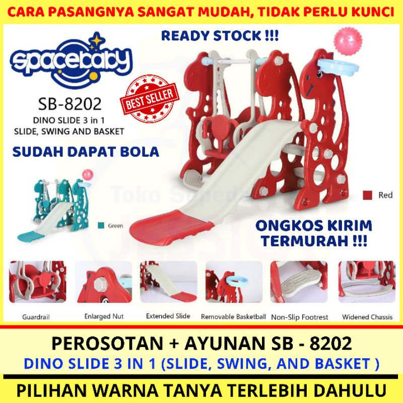Jual Mainan Anak Perosotan + Ayunan Spacebaby SB - 8201 8202 Dino Slide Swing cocok untuk Hadiah ...