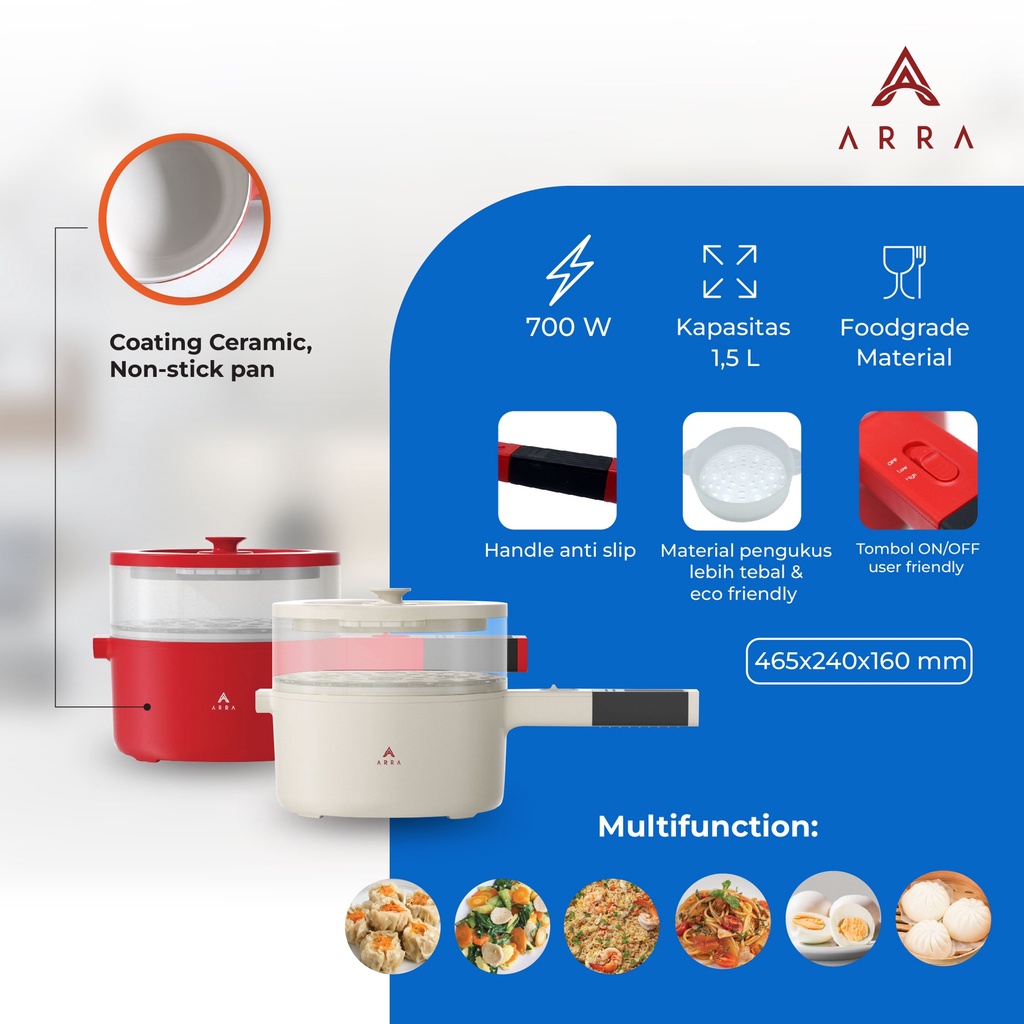 Jual ARRA Electric Cooking Pot Panci Listrik Coating Ceramic Non-Stick ...