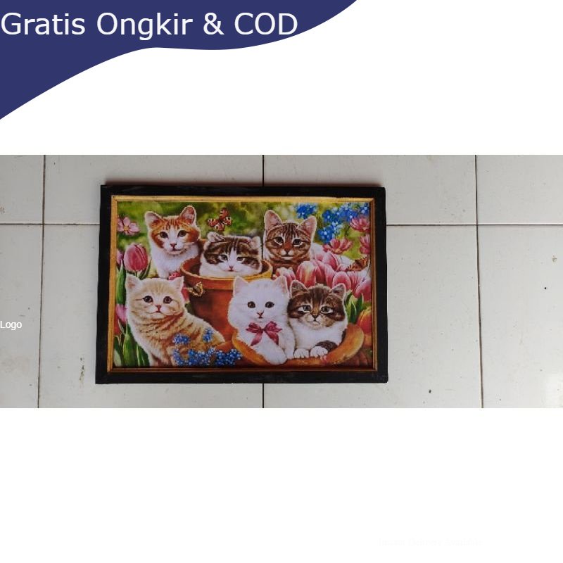 Jual Panjang dinding lukisan cetak gambar kucing lucu ukuran 65x45cm ...