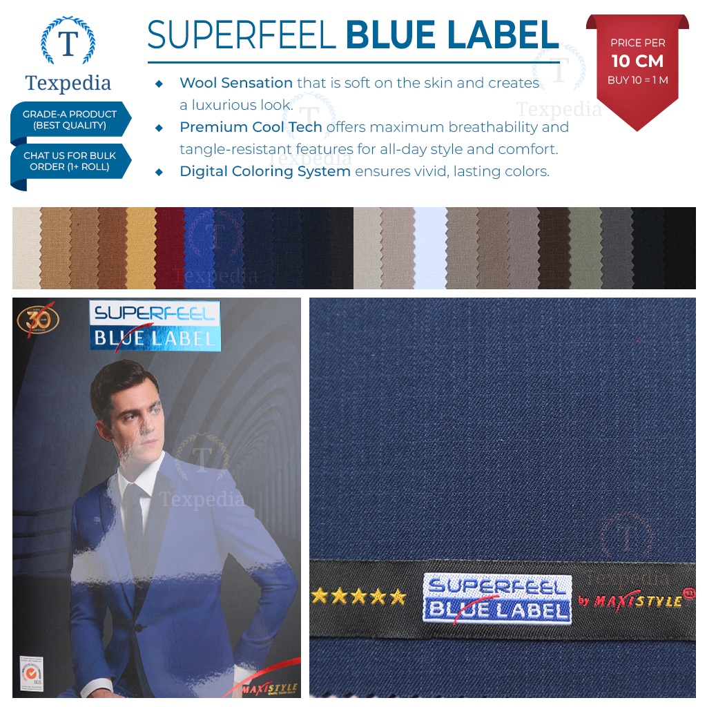 Jual SUPERFEEL BLUE LABEL (10 cm) Maxistyle - Kain Bahan Jas Semi Wol ...