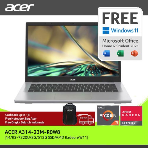 Jual ACER ASPIRE 3 A314-23M-R0W8 14" HD AMD RYZEN R3-7320U RAM 8GB ...