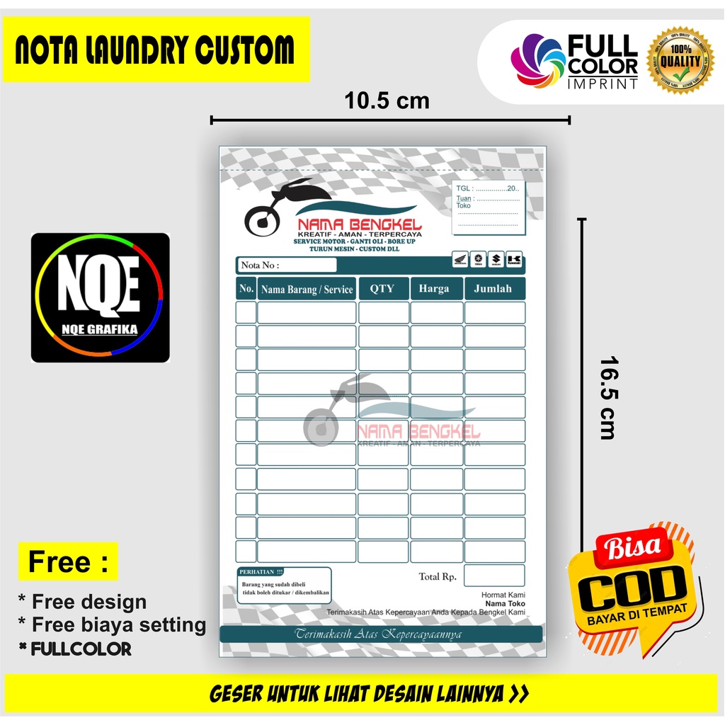 Jual nota custom, nota custom bengkel nama sendiri ukuran 1/4 hvs | Shopee Indonesia
