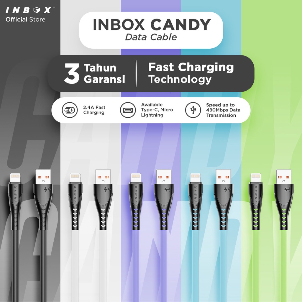 Jual Kabel Data USB Fast Charging Inbox Candy 2.4A Micro, Type-C ...
