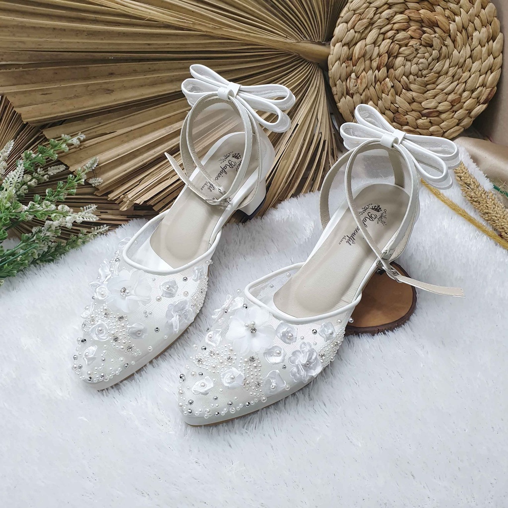 Jual sepatu wedding pesta cantik calya putih tinggi 7cm hak tahu ...