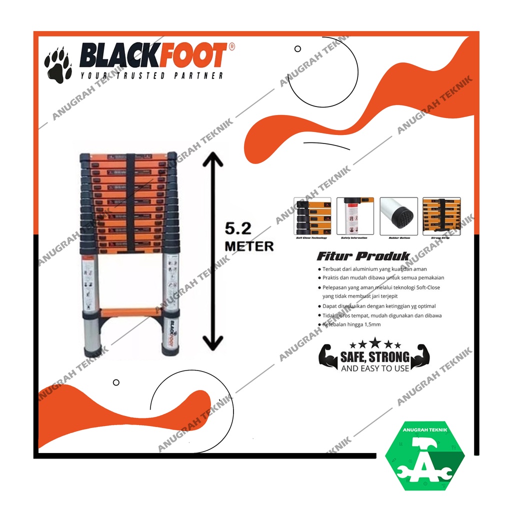 Jual BLACKFOOT Tangga Single Telescopic Ladder 5,2 Meter / Tangga Lipat ...